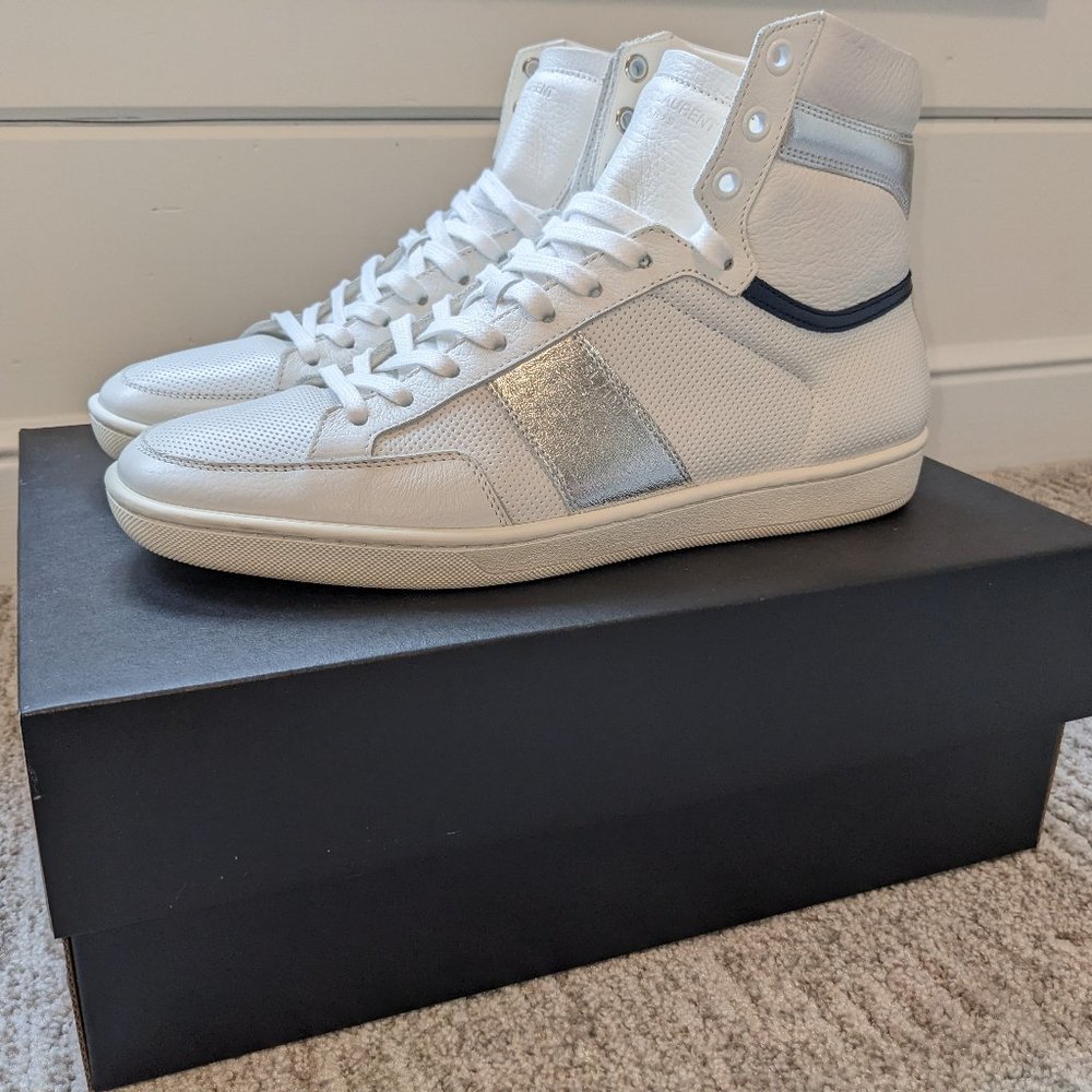 Saint Laurent Sl/10h Men's Court Classic, White/Metal… - Gem